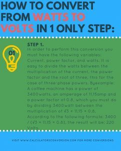 Watts to Volts - Online calculator, some examples, table and formula