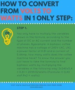 Volts to Watts - Calculator, how to convert, examples, table formula