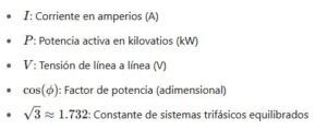 Calculadora de Corriente Trifásica: Amperios en kW, kVA o VA