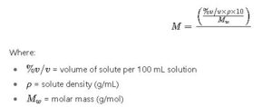 Calculation of Percentage Concentration to Molarity: Formulas