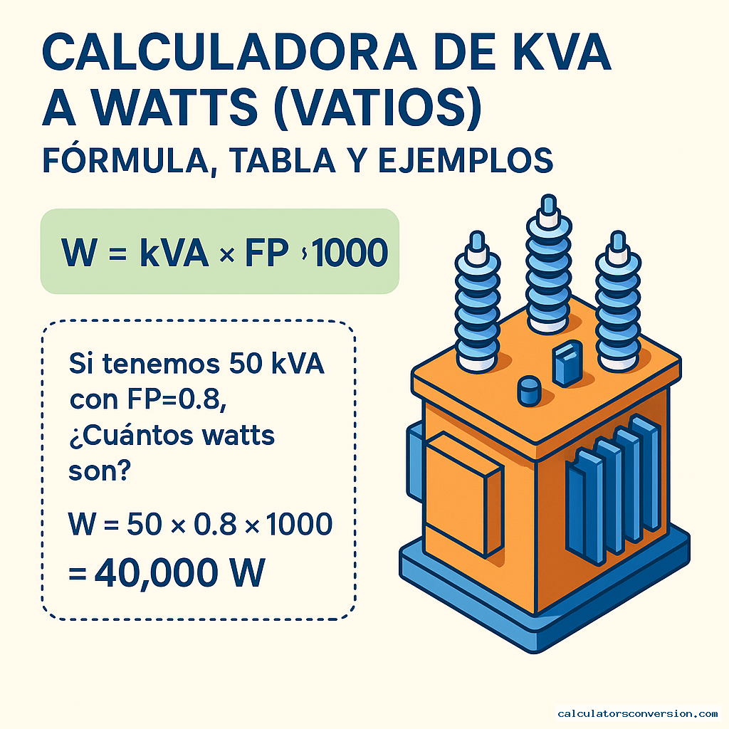 Calculadora kVA a Watts: Fórmula, Tabla y Ejemplos