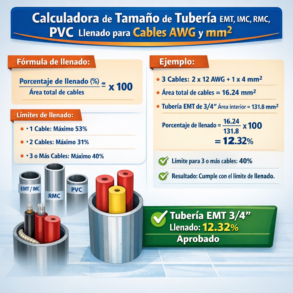 Calculadora de tamaño de tubería EMT/IMC/RMC/PVC llenado para cables ...